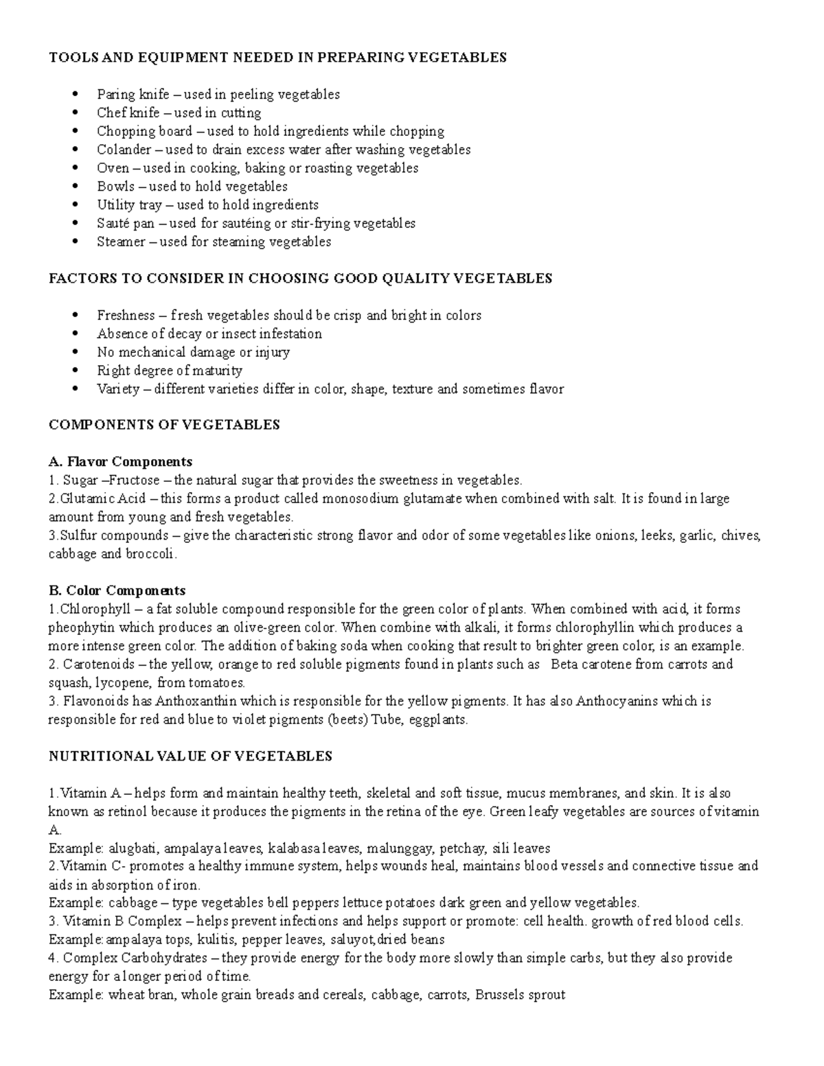 TLE 10 notes - TOOLS AND EQUIPMENT NEEDED IN PREPARING VEGETABLES ...