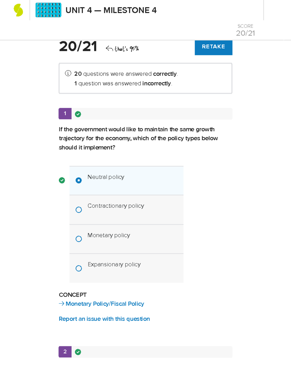 Milestone 4 - 1 CONCEPT → Monetary Policy/Fiscal Policy 2 20/21 that's ...