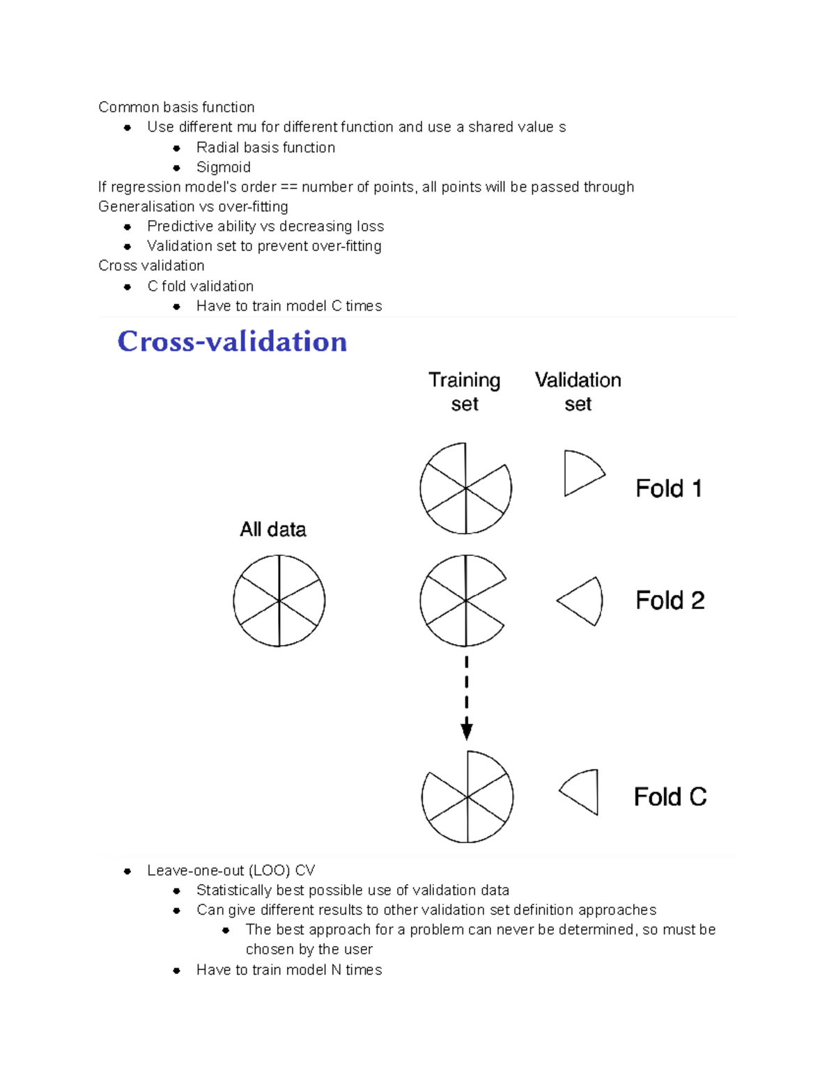 Machine Learning Bullet Pointed Key Concepts 2022/2023 - Common basis function Use different mu ...
