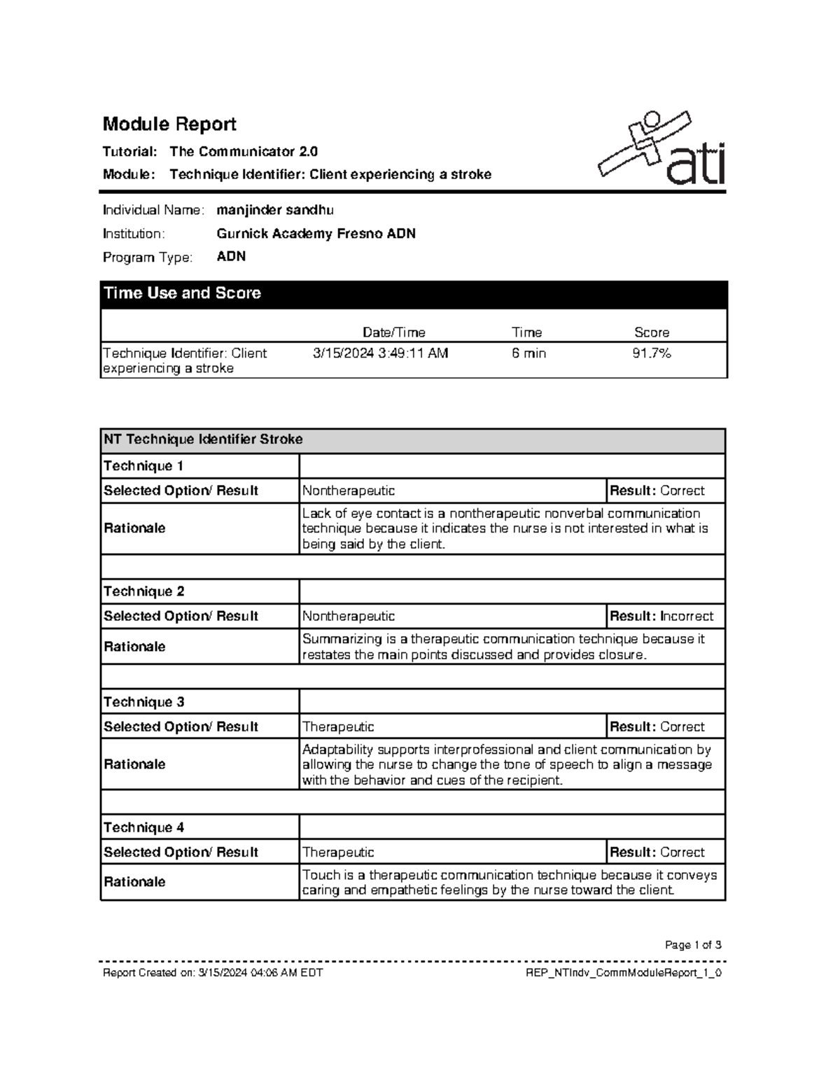 Report (43) - class assignment - Individual Name: Institution: Program ...