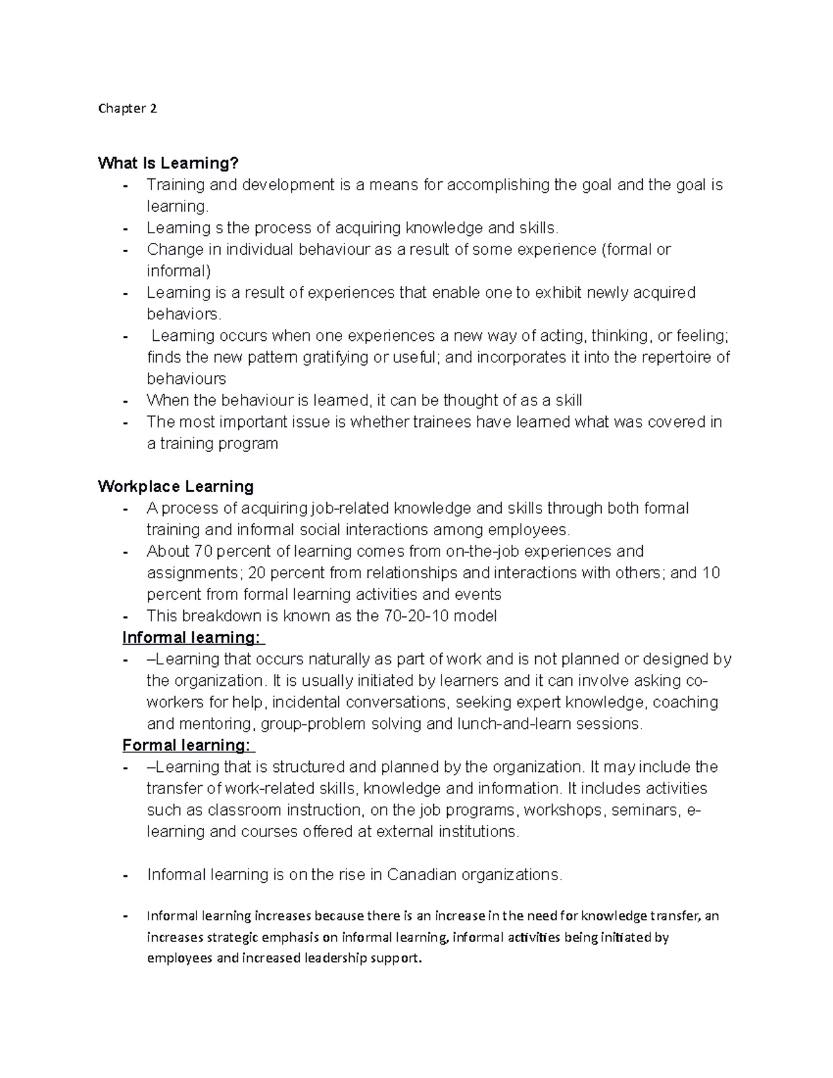 Formal and Informal learning summary - Management and Organizational ...