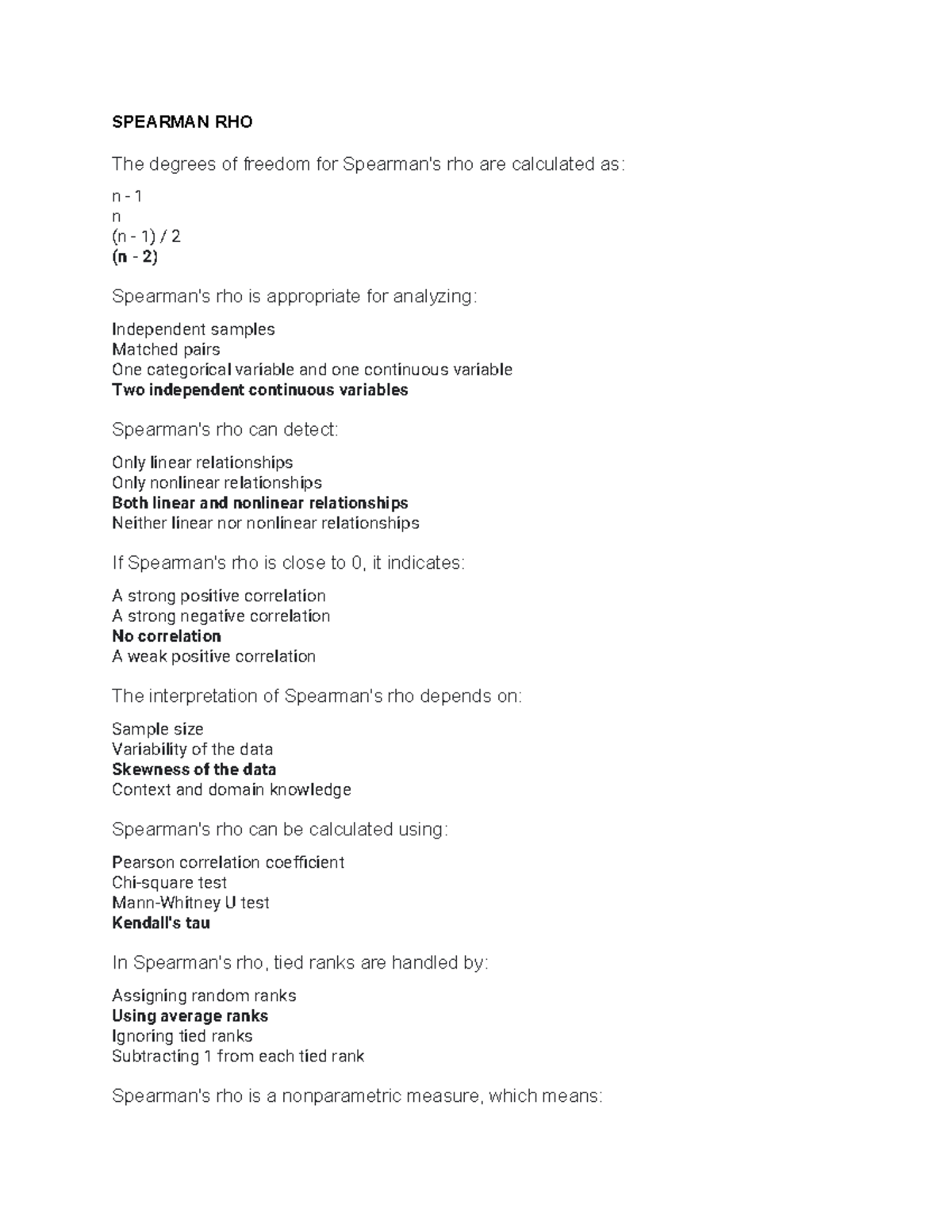 Spearman RHO - SPEARMAN RHO The degrees of freedom for Spearman's rho ...