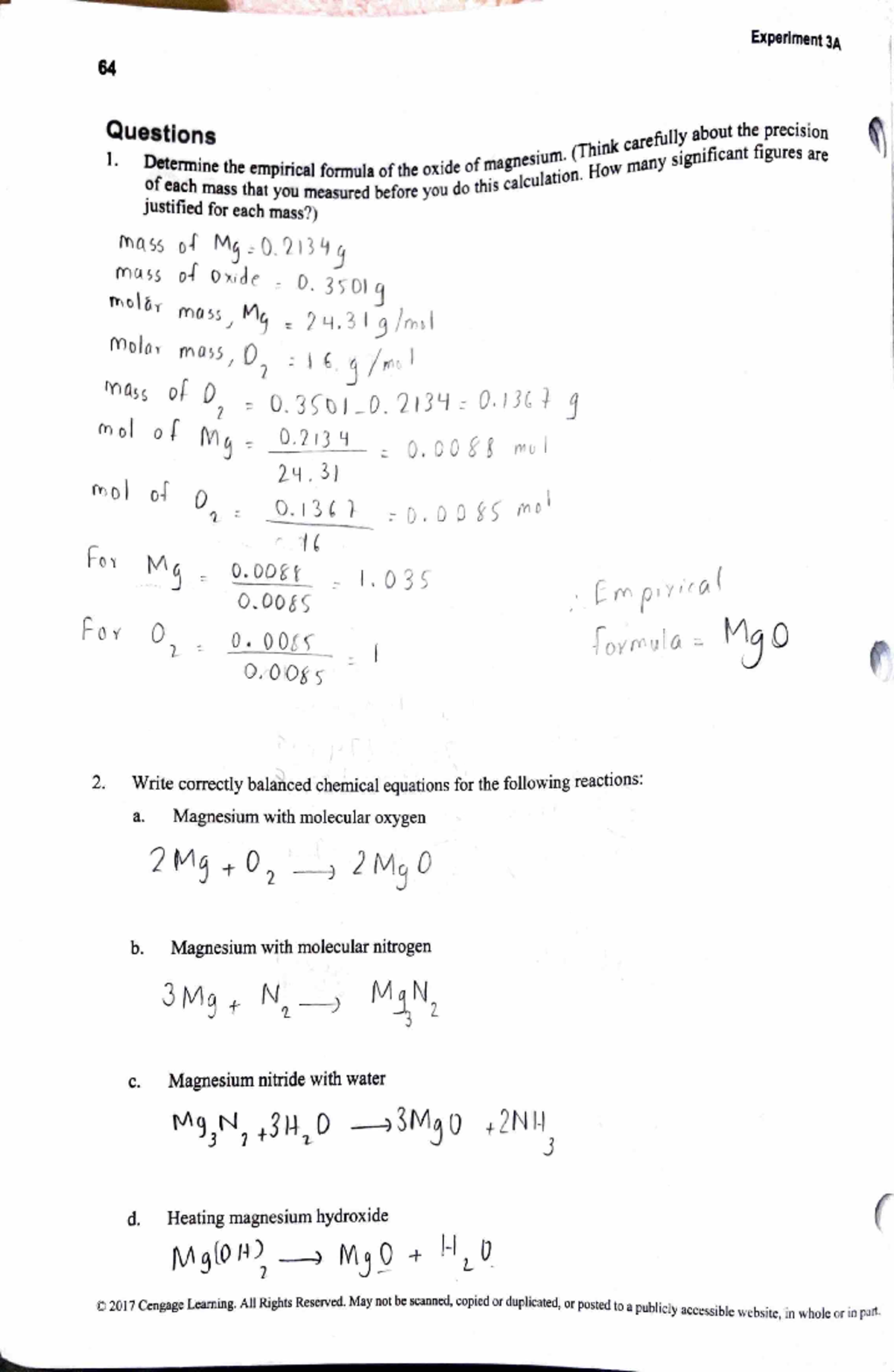 11. Prelab 3B Assignment 3A - ]I Experiment 3A 64 Questions . arefulIY ...