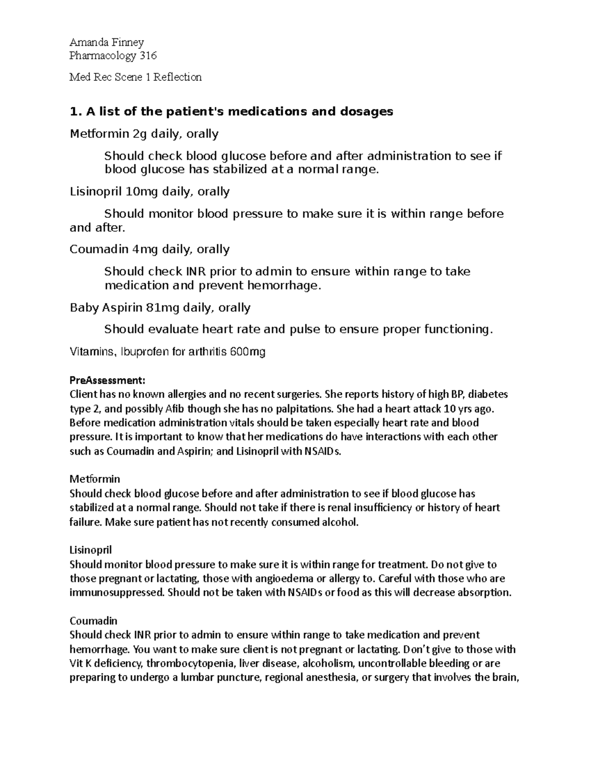 Medication Safety Concerns in Pharmacology 316 Reflection - Studocu
