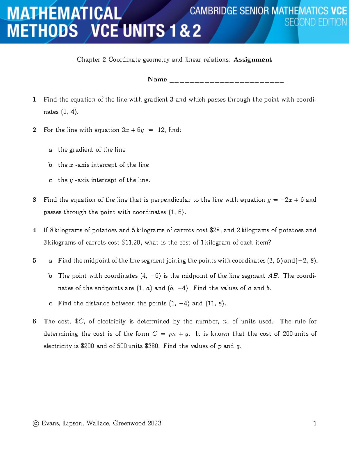 Chapter 2 assignment with answers - Chapter 2 Coordinate geometry and ...