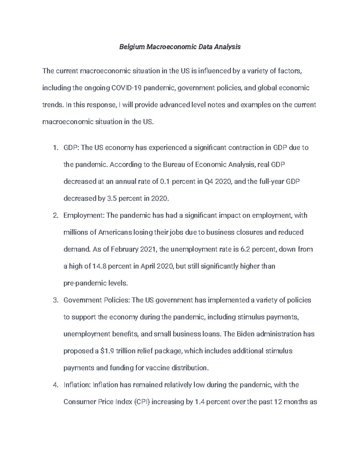 Notes on Belgium Macroeconomic Data Analysis - Belgium Macroeconomic ...