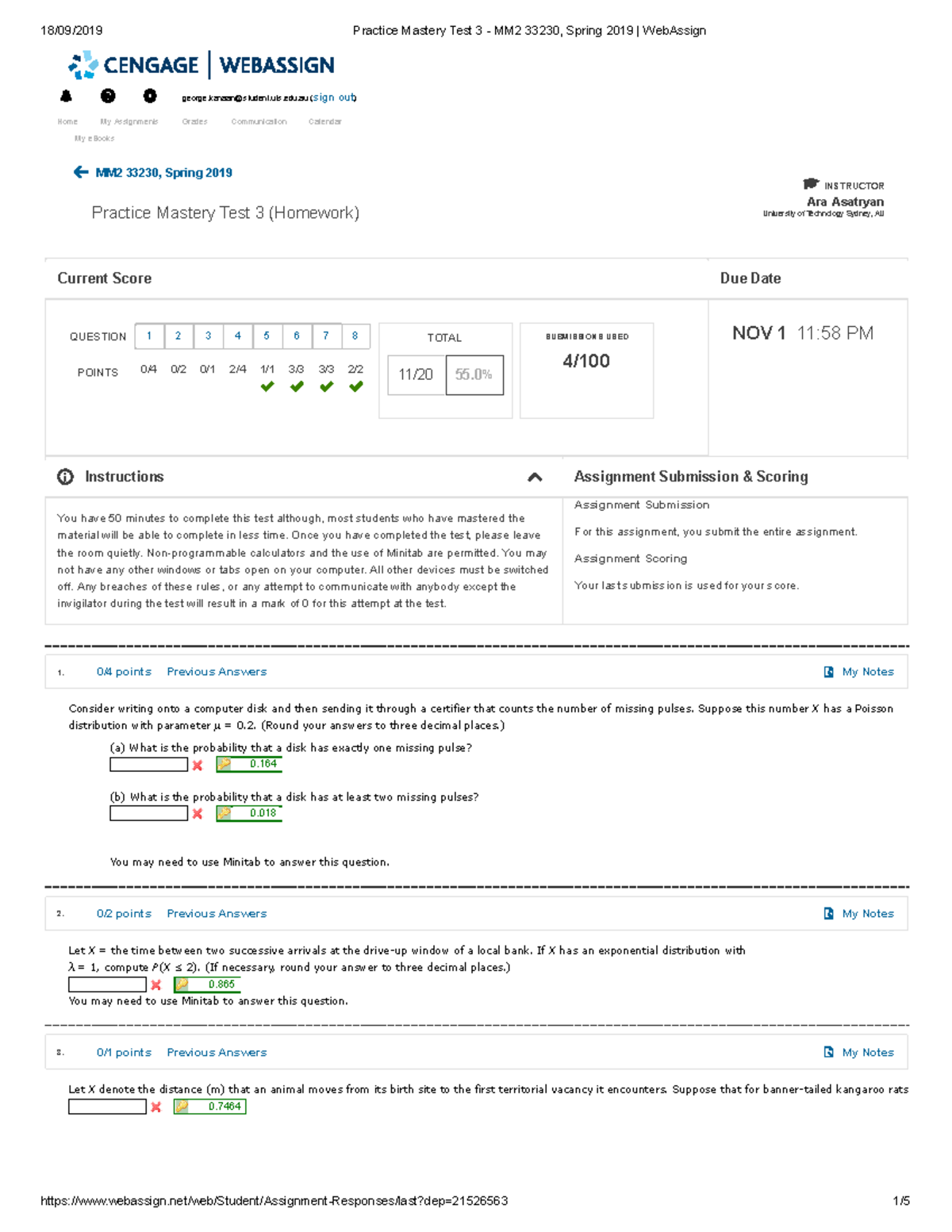 Practice Mastery Test 3 - MM2 33230, Spring 2019 Web Assign - Consider ...