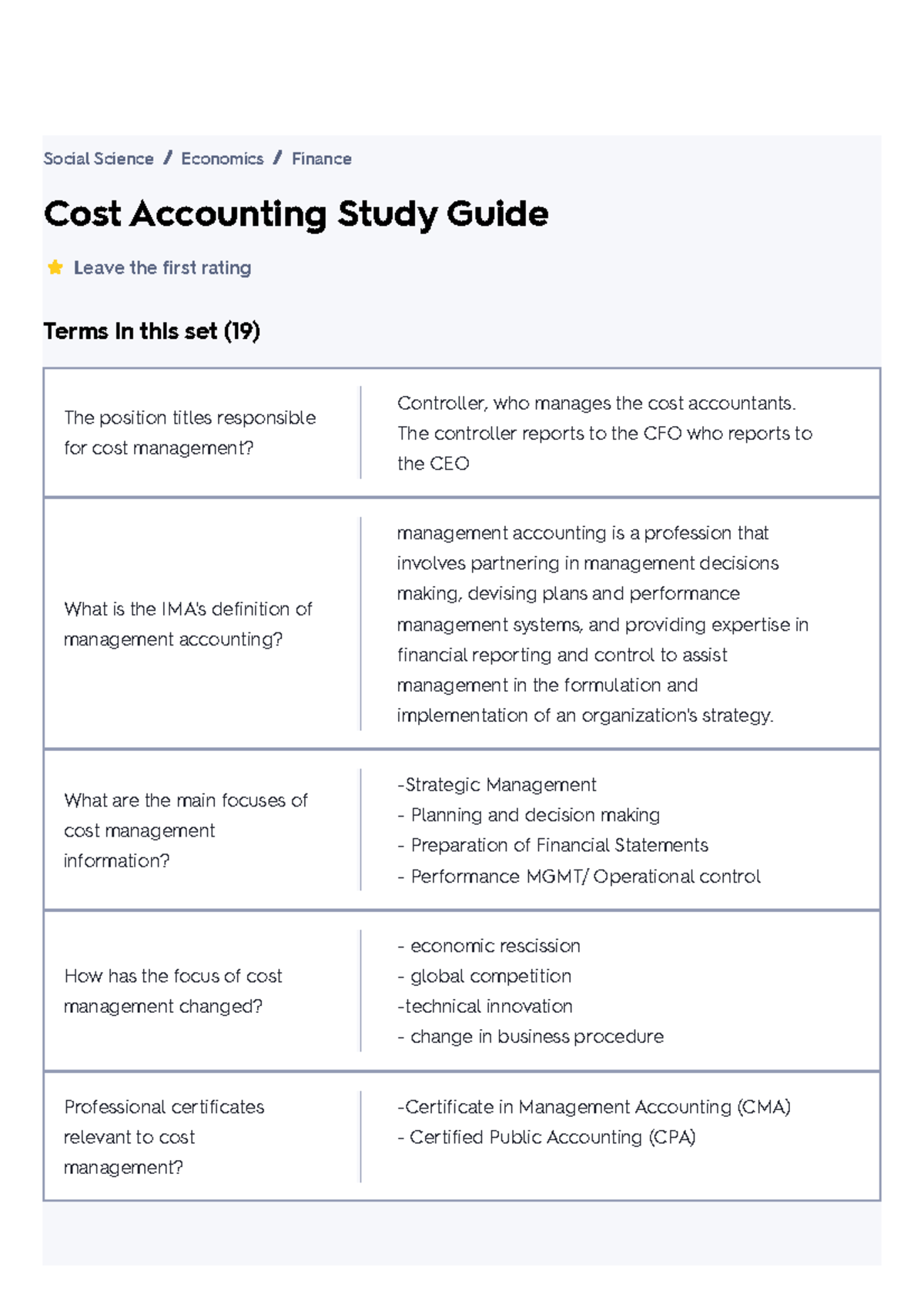 Cost Accounting Study Guide Flashcard - Cost Accounting Study Guide ...