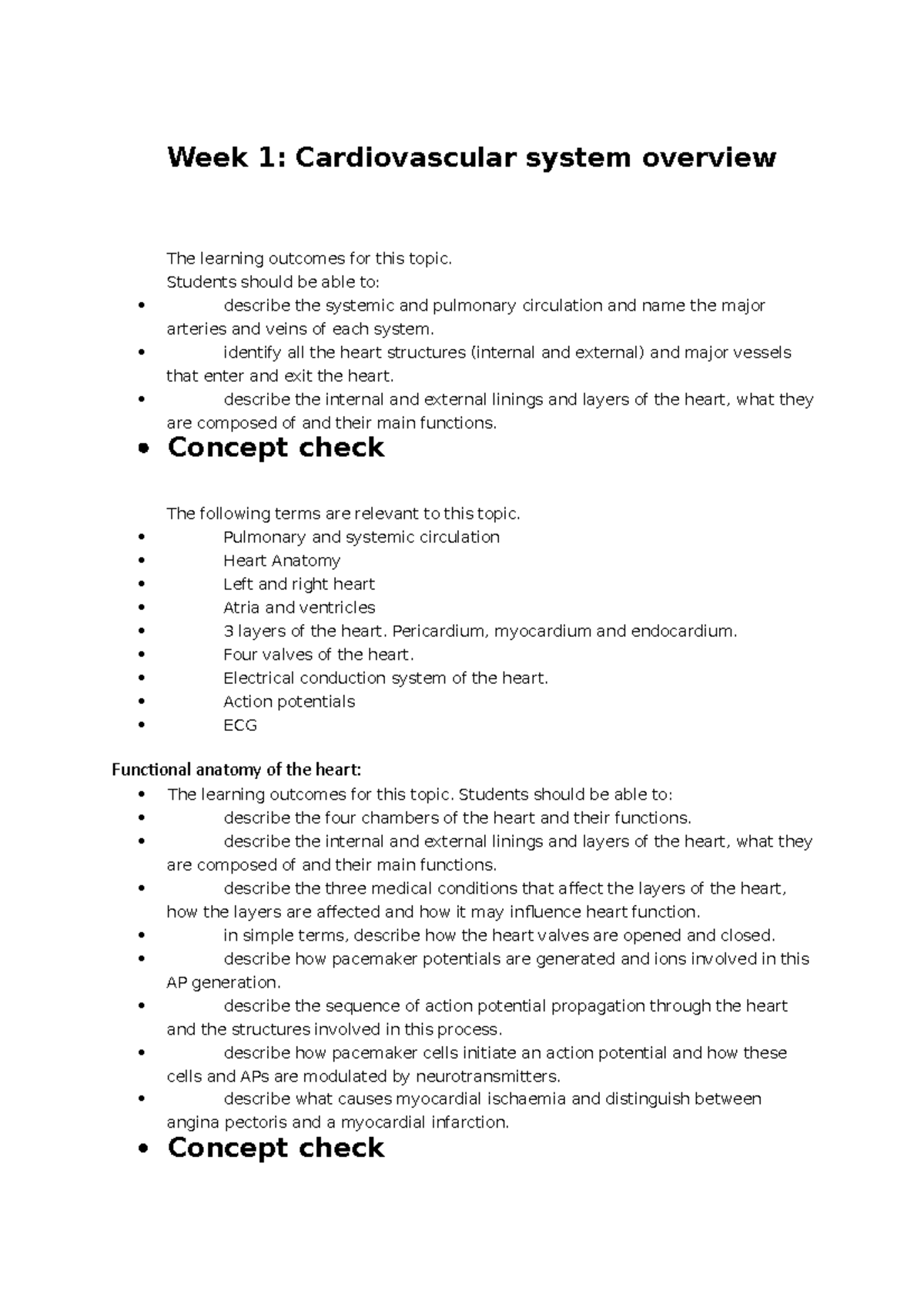 Learning objectives AP 2 - Week 1: Cardiovascular system overview The ...