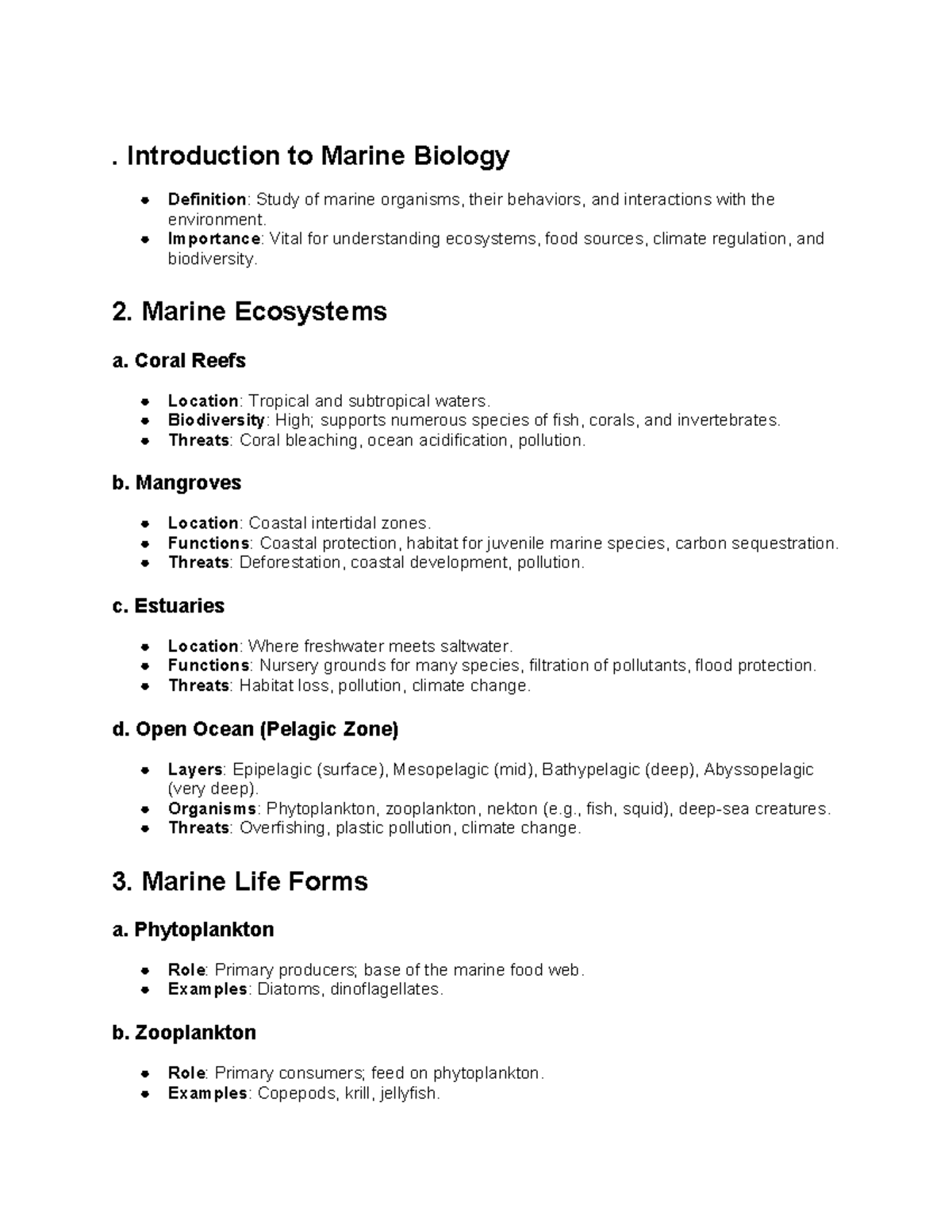 Bio - bio note - . Introduction to Marine Biology Definition: Study of ...