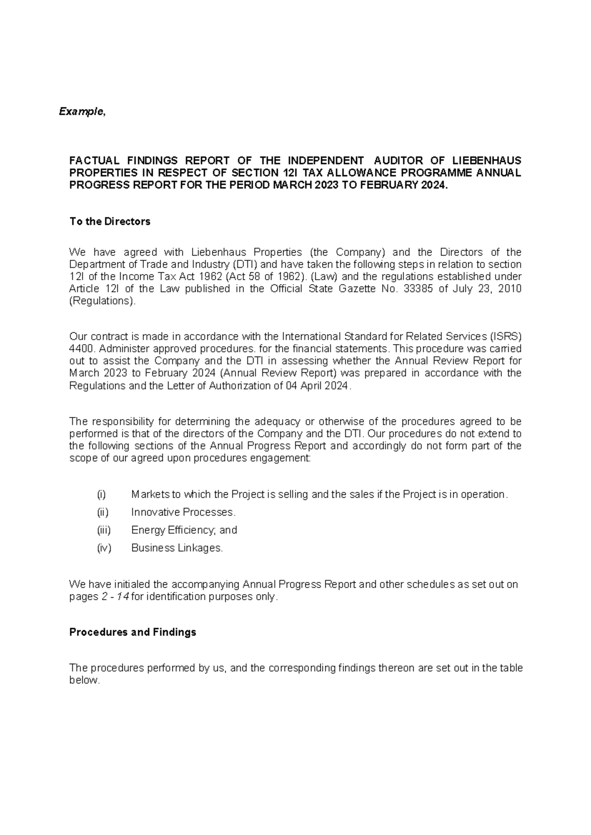 AUE 2C - Practical - Example, FACTUAL FINDINGS REPORT OF THE ...