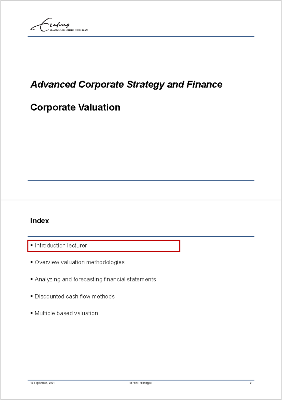 Handouts Corporate Valuation ACSF Hans Haanappel - Advanced Corporate ...