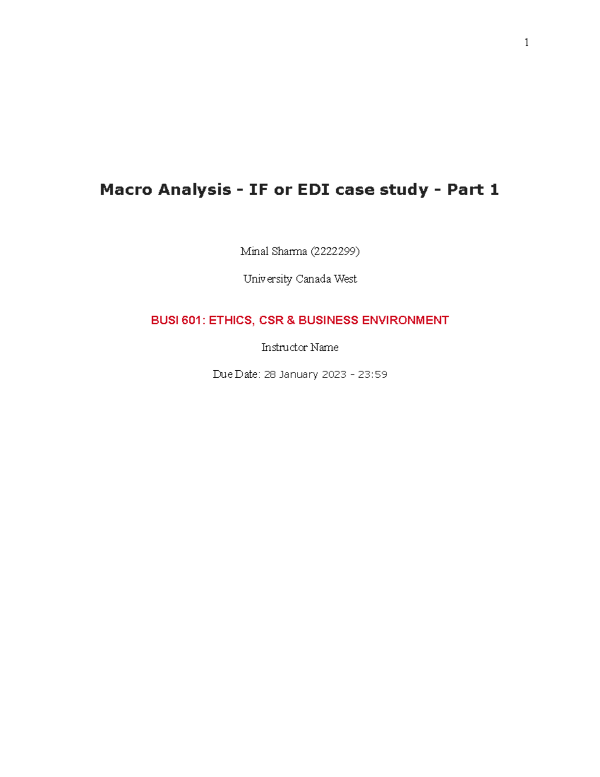 BUSI 601 - BUSI 601 - Macro Analysis - IF or EDI case study - Part 1 ...