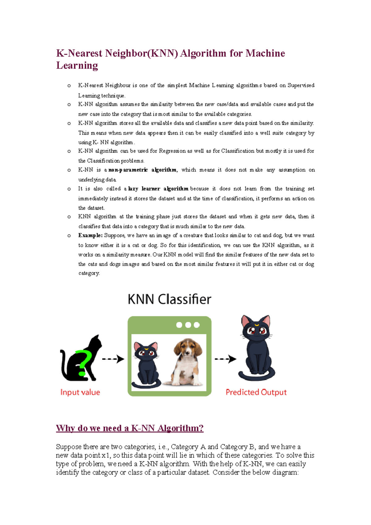 Knn - K Nearest neighbour - K-Nearest Neighbor(KNN) Algorithm for Machine Learning o K-Nearest ...