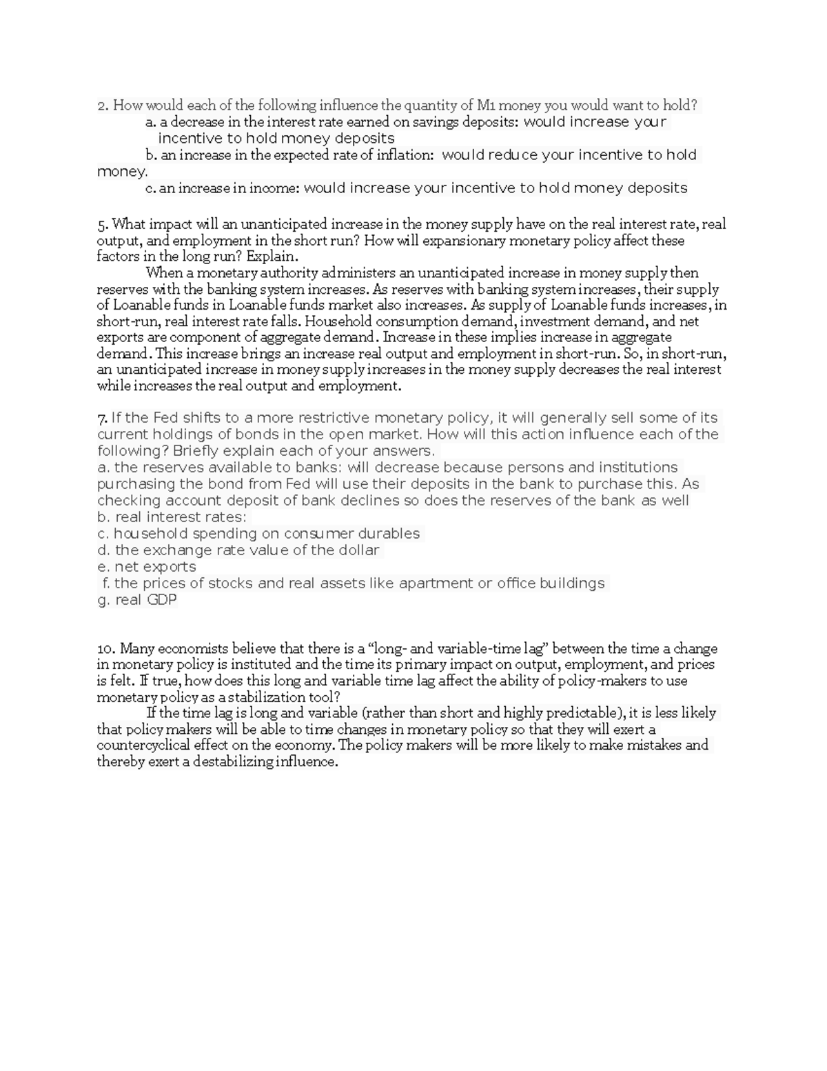 Macro- ch14 - homework - How would each of the following influence the ...