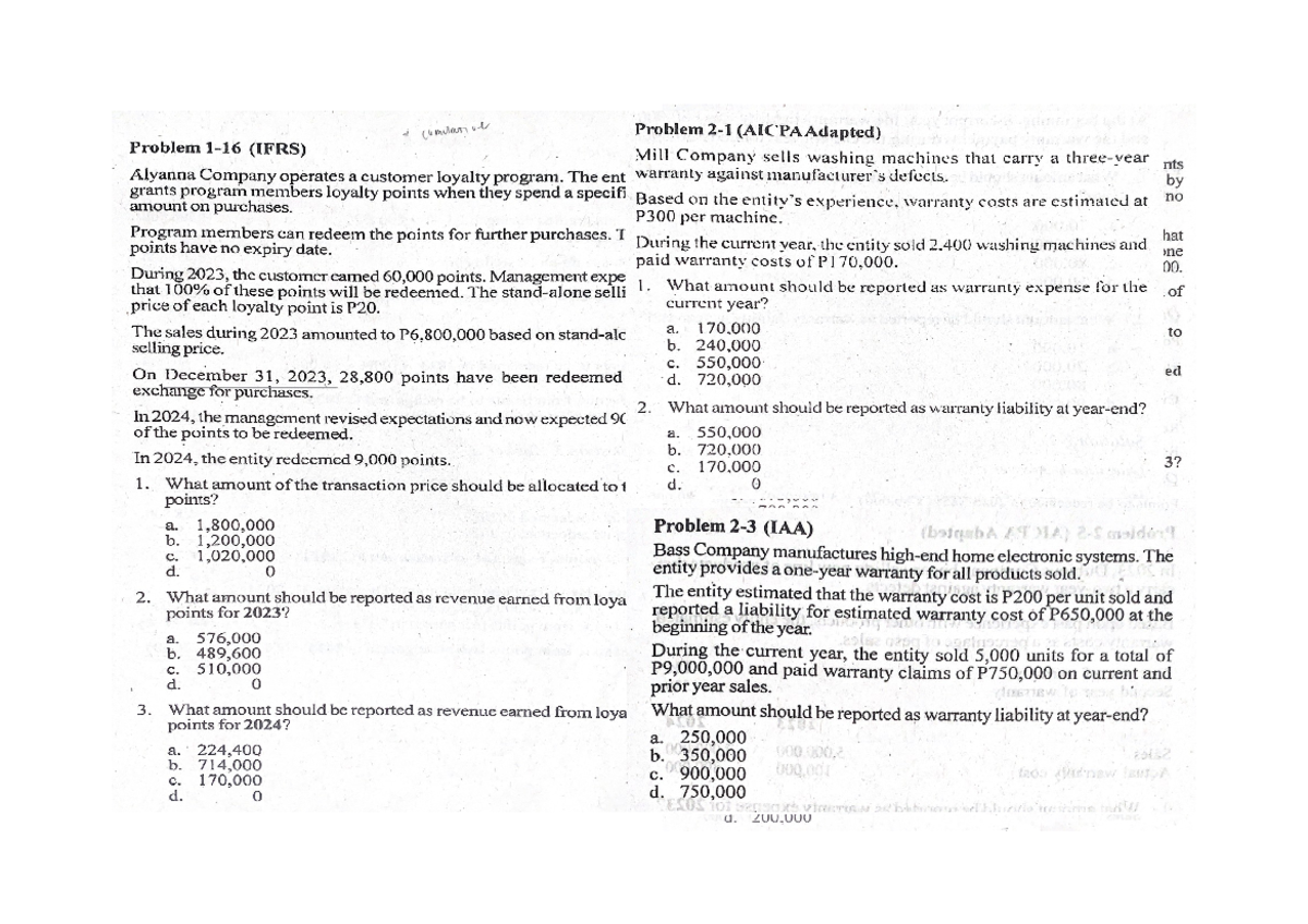 sample problems - BS accountancy - Studocu