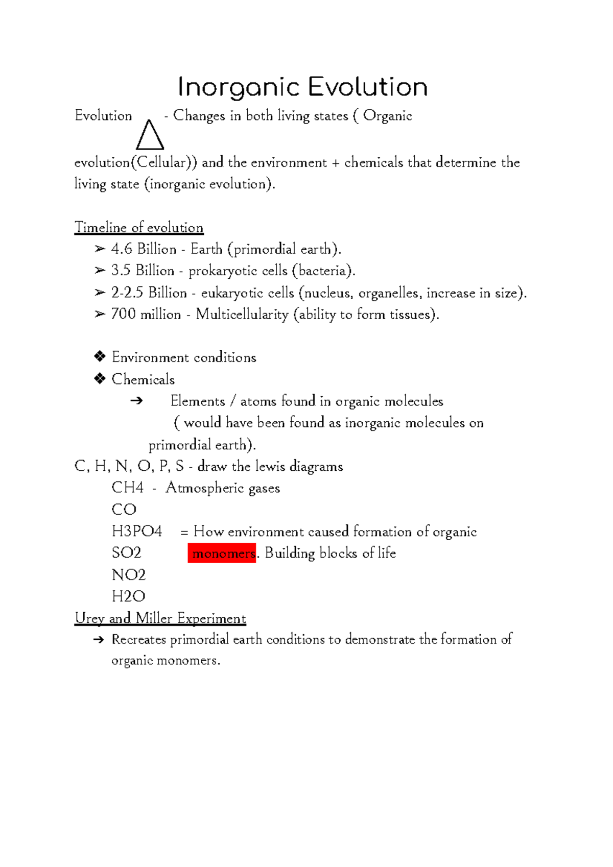 molecular biology week 1 notes - Inorganic Evolution Evolution ...