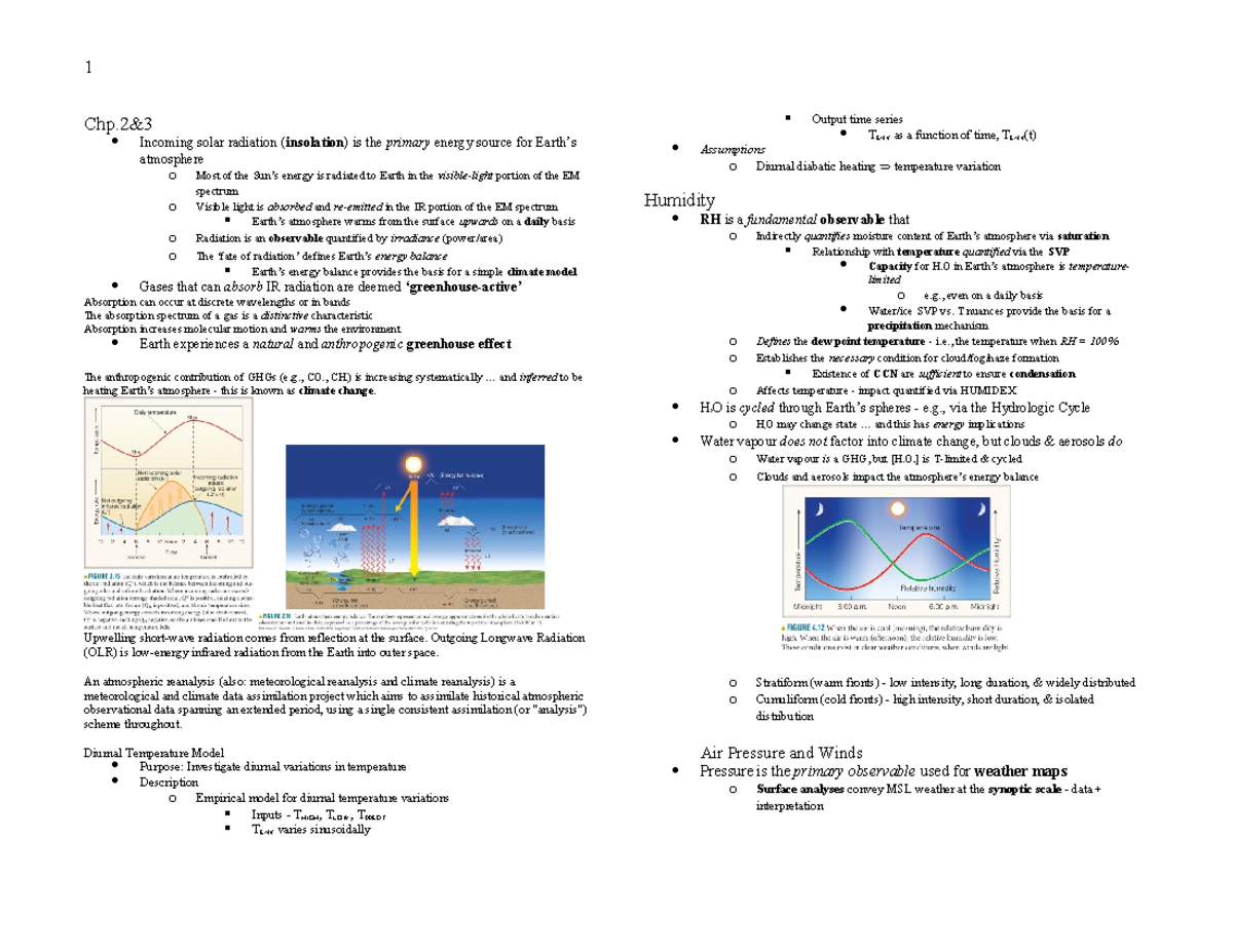 summary notes sheet - Chp& Incoming solar radiation (insolation) is the ...