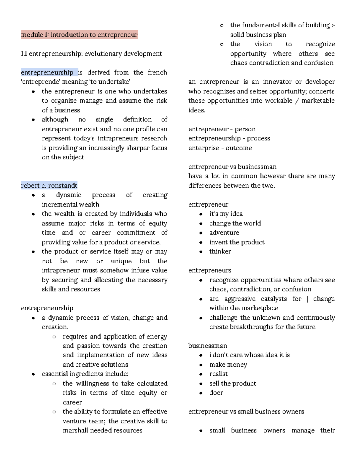 Entrep - notes - module 1 introduction to entrepreneur 1 ...