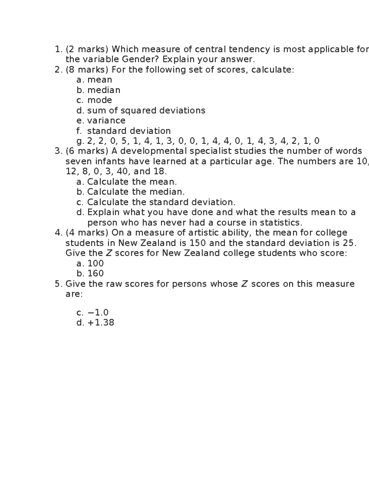 SOCI 301 Assignment 2 - second assigment - (2 marks) Which measure of ...