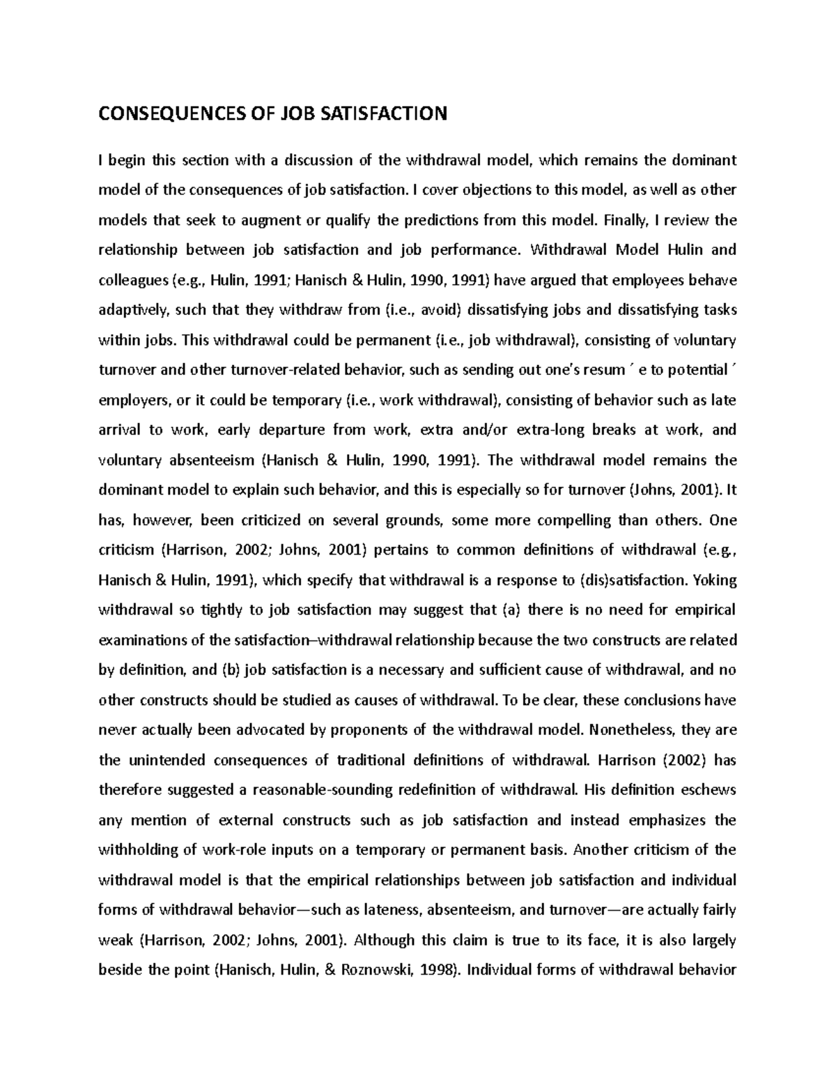 Consequences OF JOB Satisfaction - CONSEQUENCES OF JOB SATISFACTION I ...