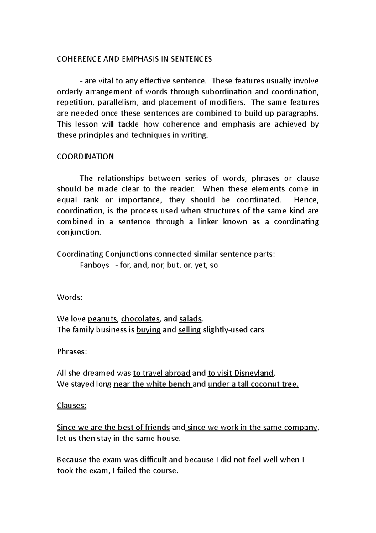 Lesson 2 Coherence Emphasis in Sentences - COHERENCE AND EMPHASIS IN ...