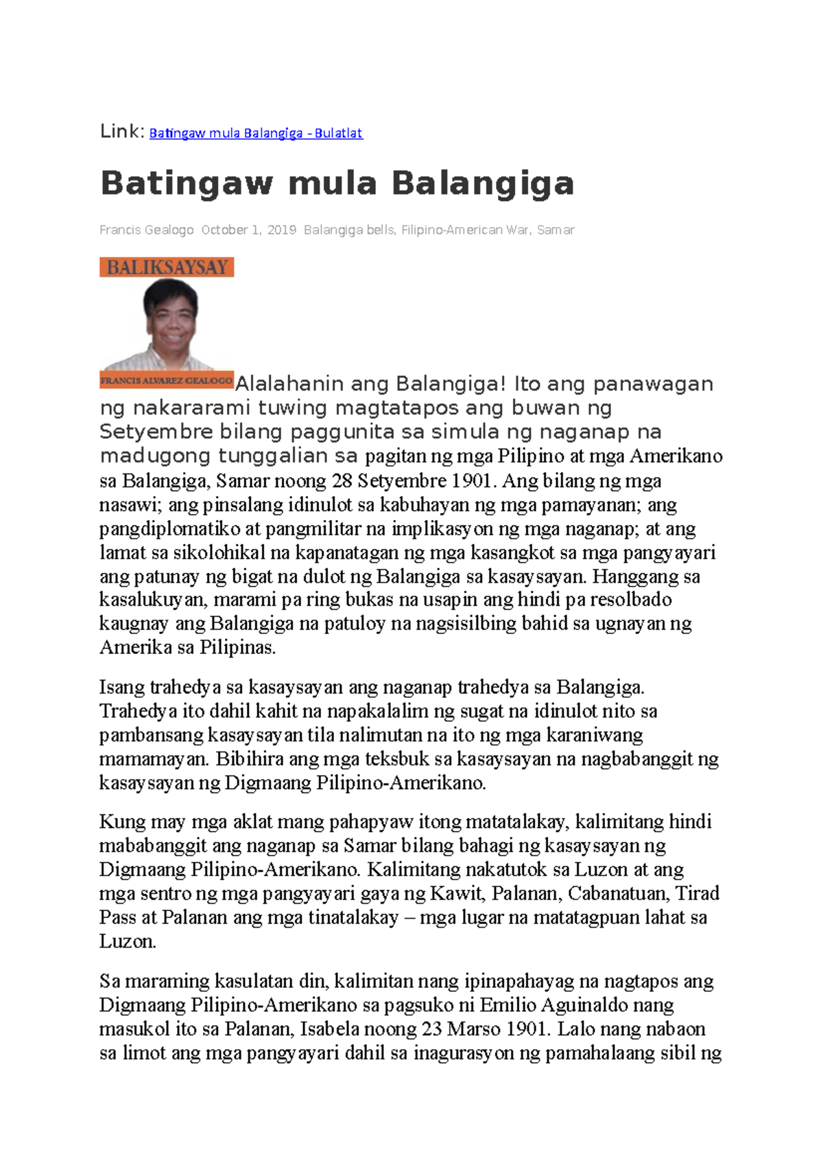 K5R2 - Balangiga Massacre (Filipino) - Link: Batingaw mula Balangiga ...