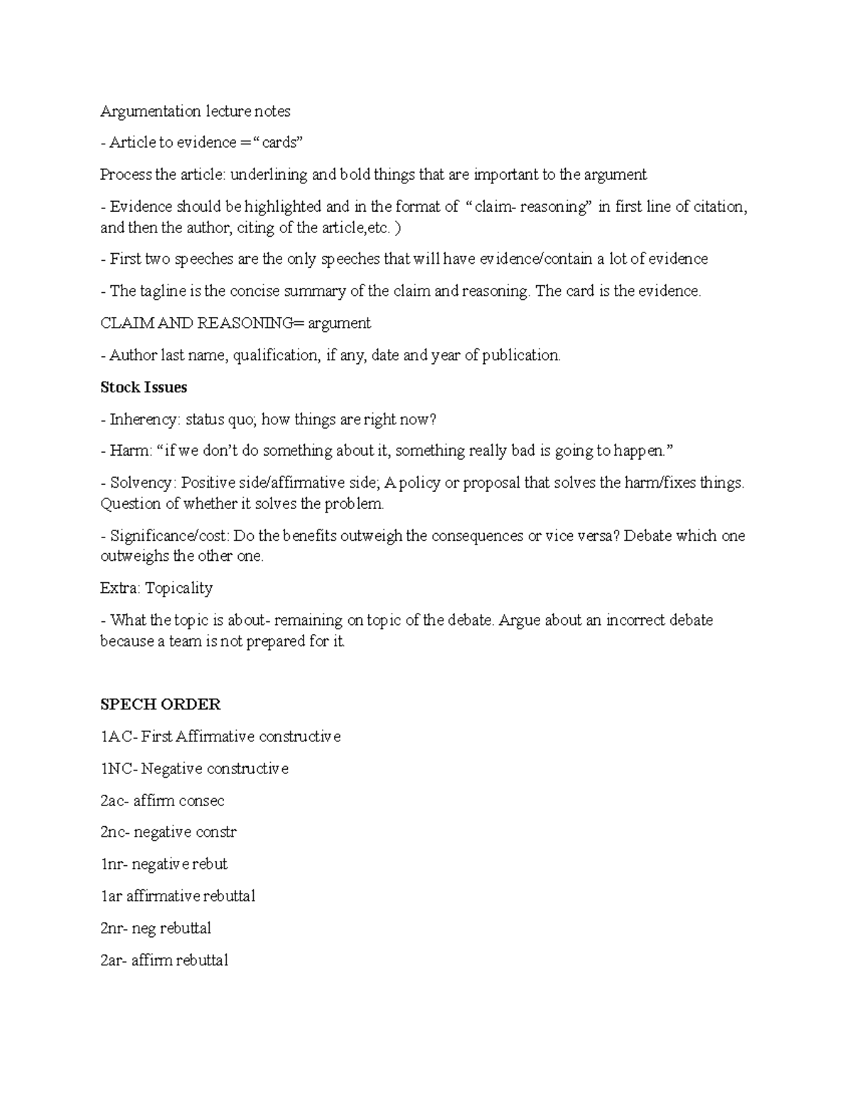 Argumentation lecture notes - Argumentation lecture notes Article to ...