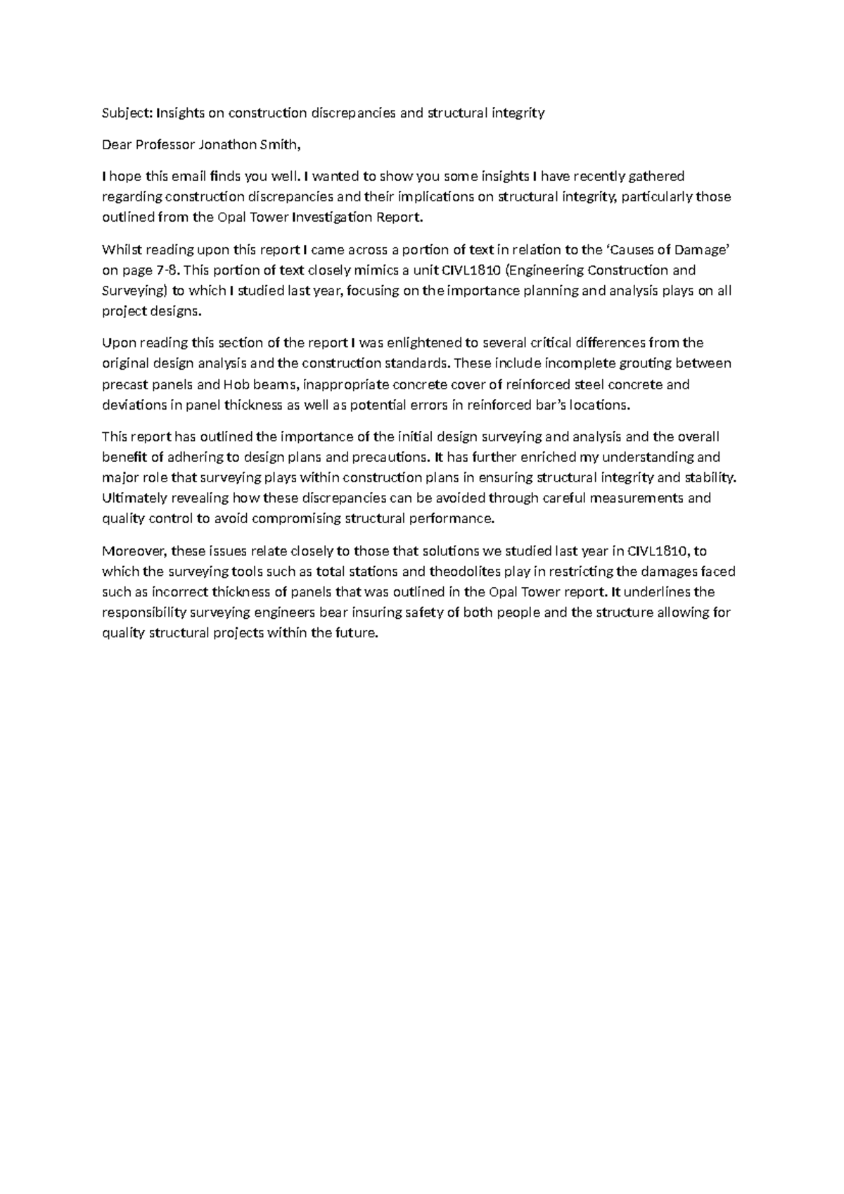 Structural Mechanics Email - Subject: Insights on construction ...