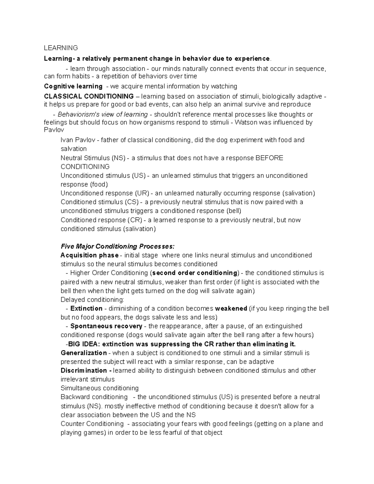 Learning - chapter 7 - Summary Psychology in Modules - LEARNING ...