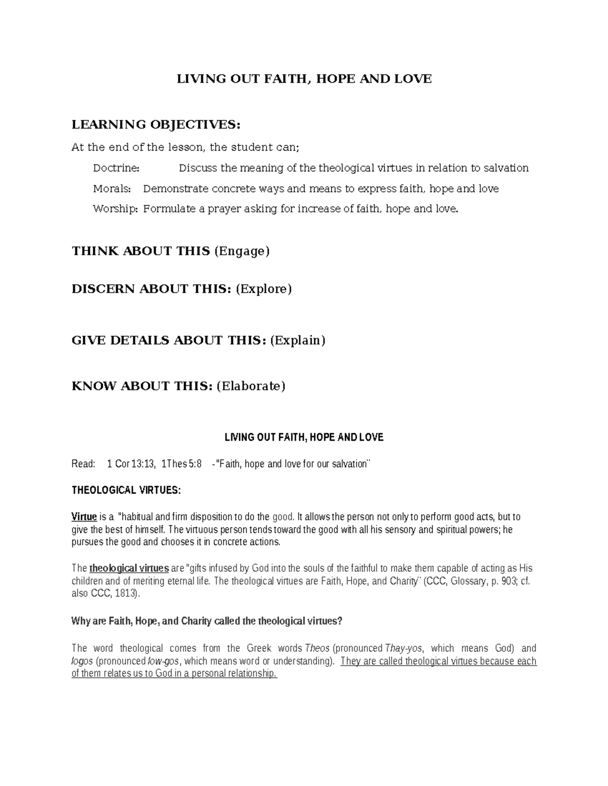 RS 1 Lesson 11 Living OUT Faith HOPE AND LOVE - LIVING OUT FAITH, HOPE ...