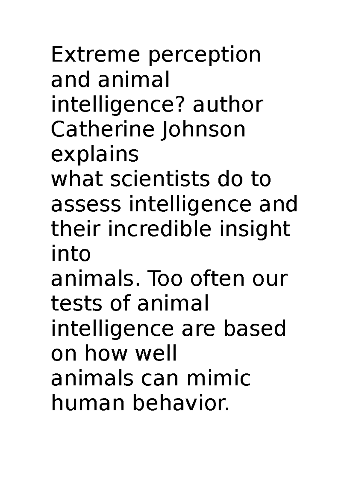 Extreme perception and animal intelligence - Extreme perception and ...