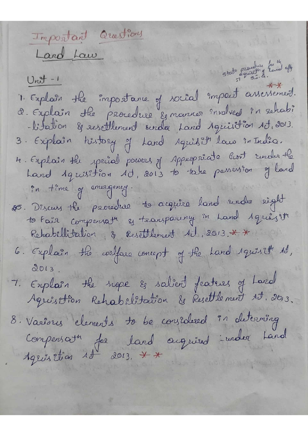 Land law important questions - Important Questions Land Law state a ...