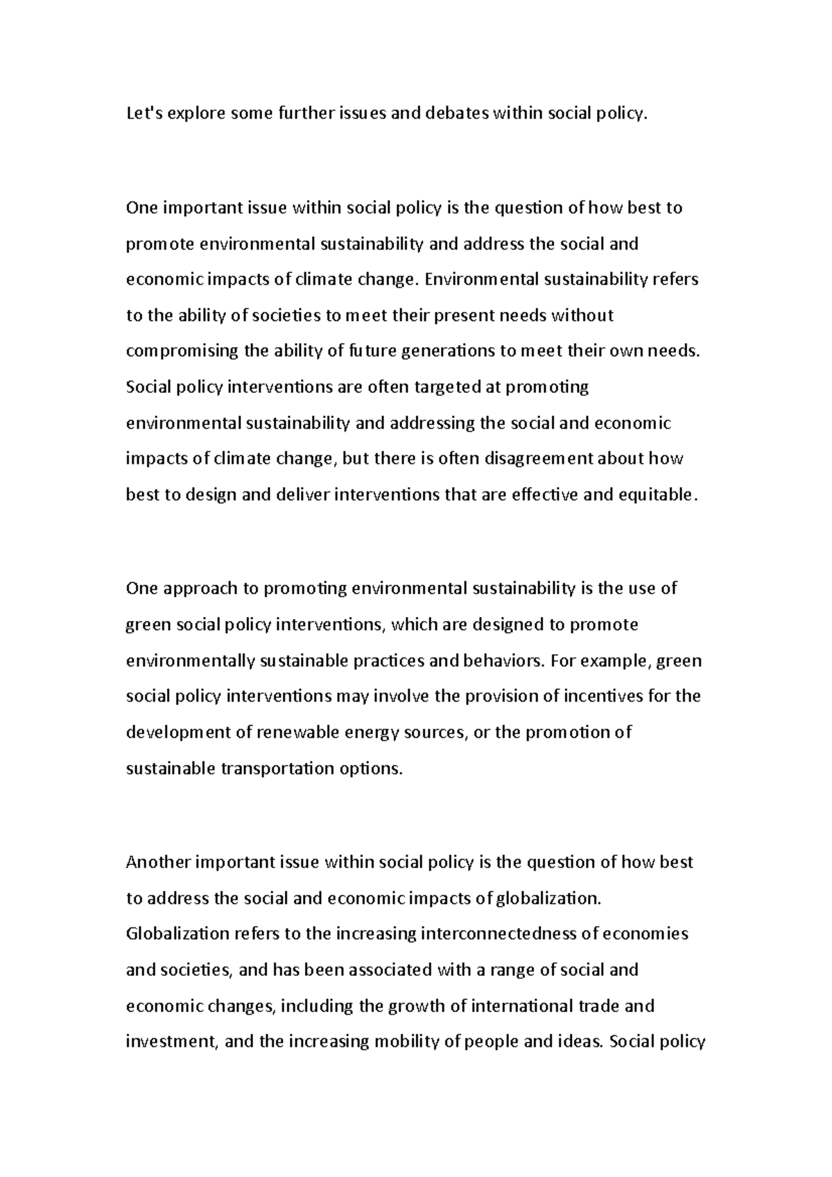 SP-6 - some further issues and debates within social policy. - One ...