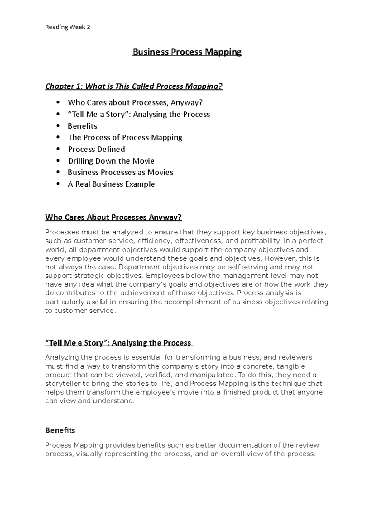 Week 2 - reading notes - Reading Week 2 Business Process Mapping ...