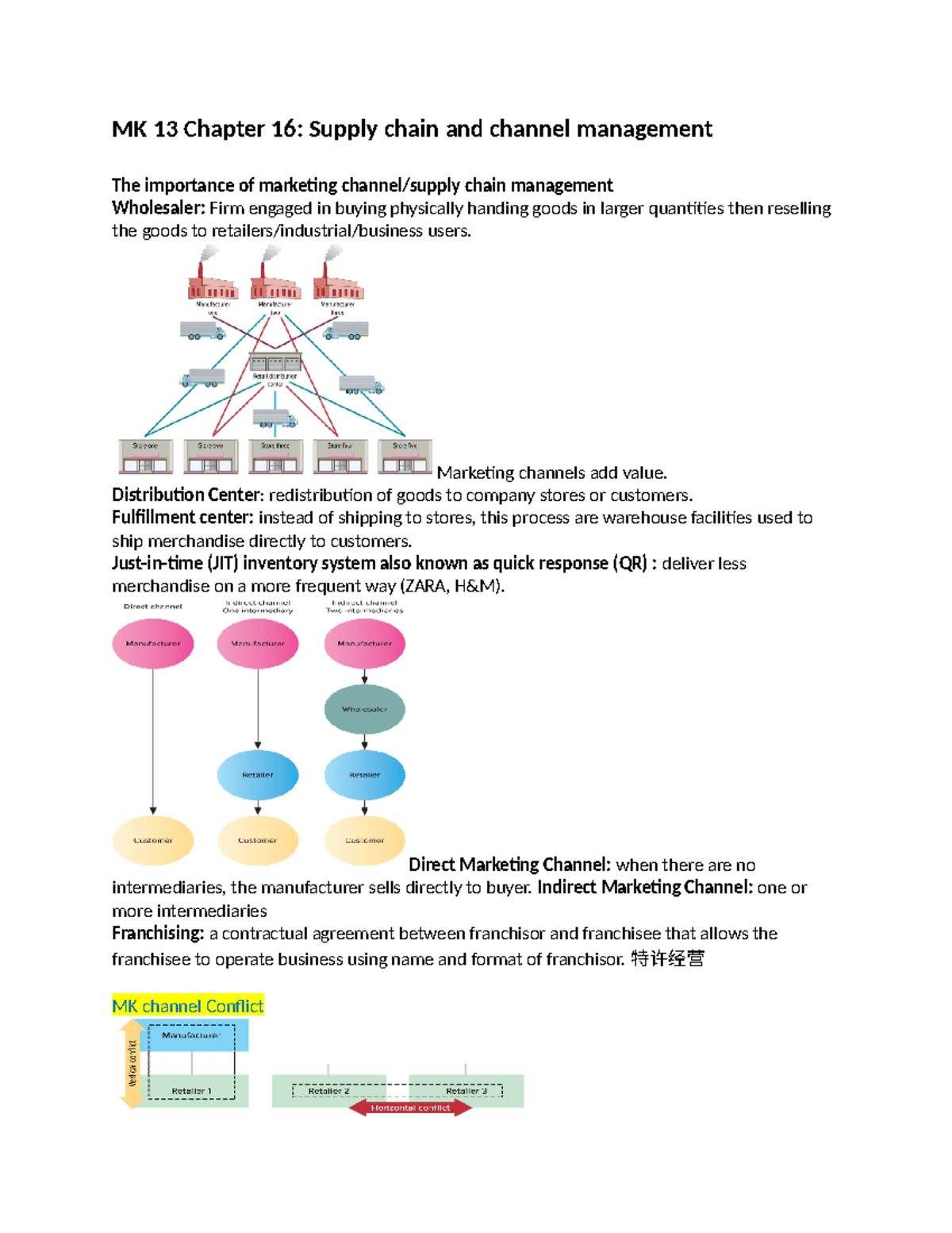 Marketing review - MK 13 Chapter 16: Supply chain and channel ...