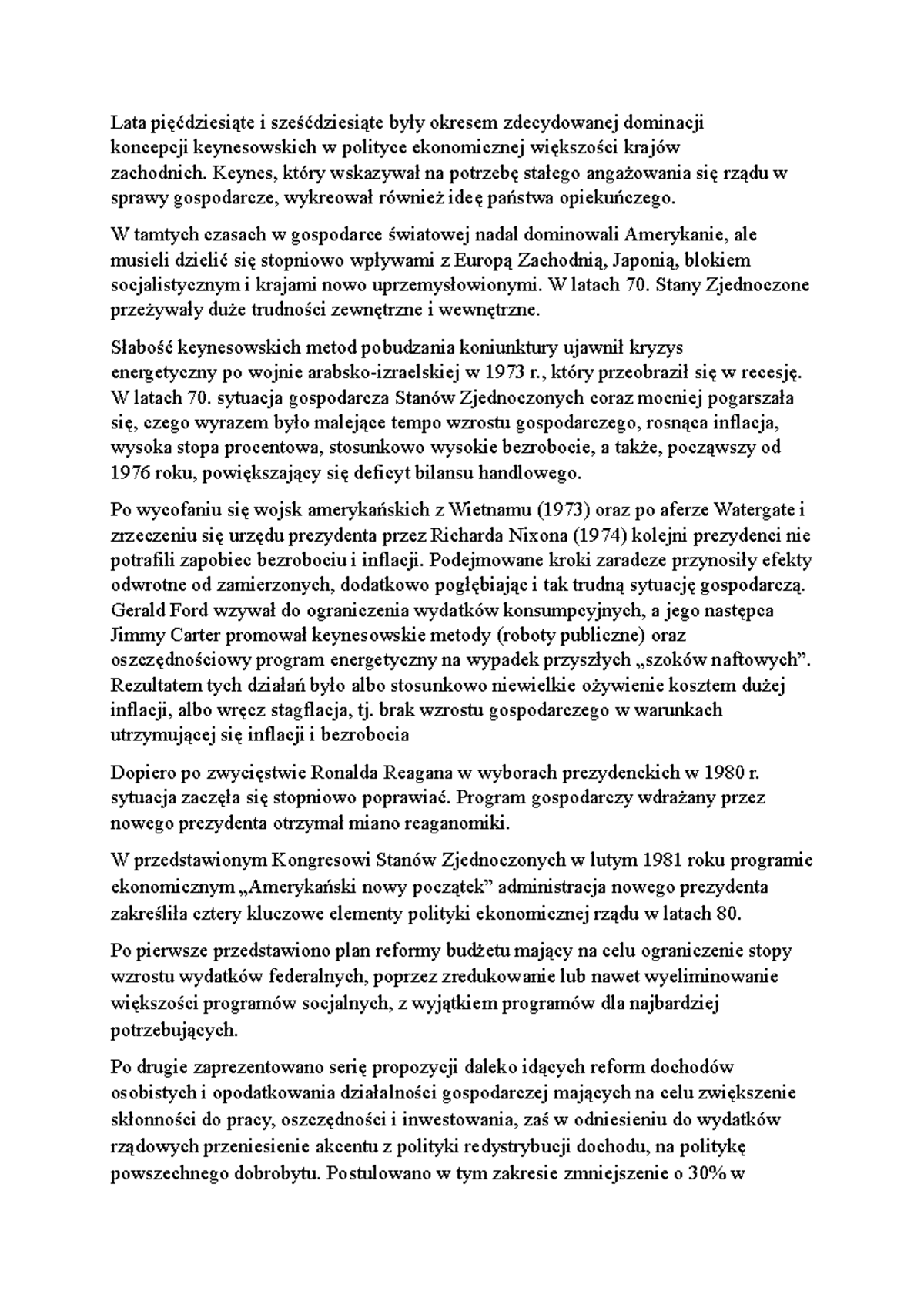 Reaganomika - dr Ewa Szostak - Lata pięćdziesiąte i sześćdziesiąte były ...