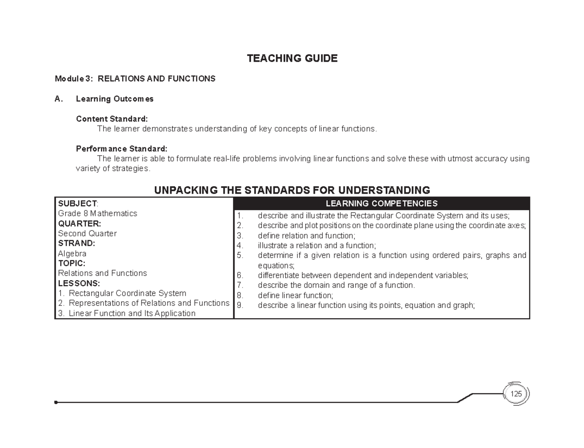 Math teachers guide 3 - TEACHING GUIDE Module 3: RELATIONS AND ...