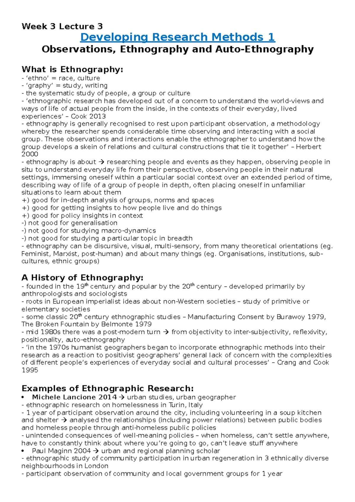 Week 3 Lecture 3 - Research Methods - Week 3 Lecture 3 Developing ...