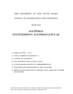 Problem Set 1 solutions and question - MATH2018 - Studocu