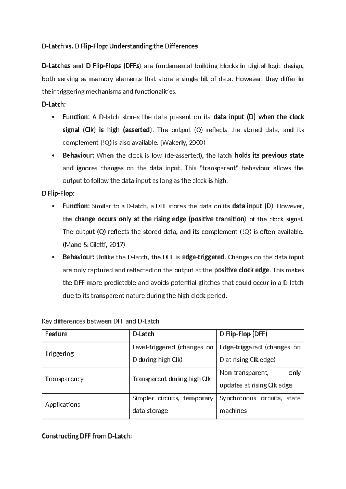 Disc4 - Mandatory Discussion 5 - D-Latch vs. D Flip-Flop: Understanding ...
