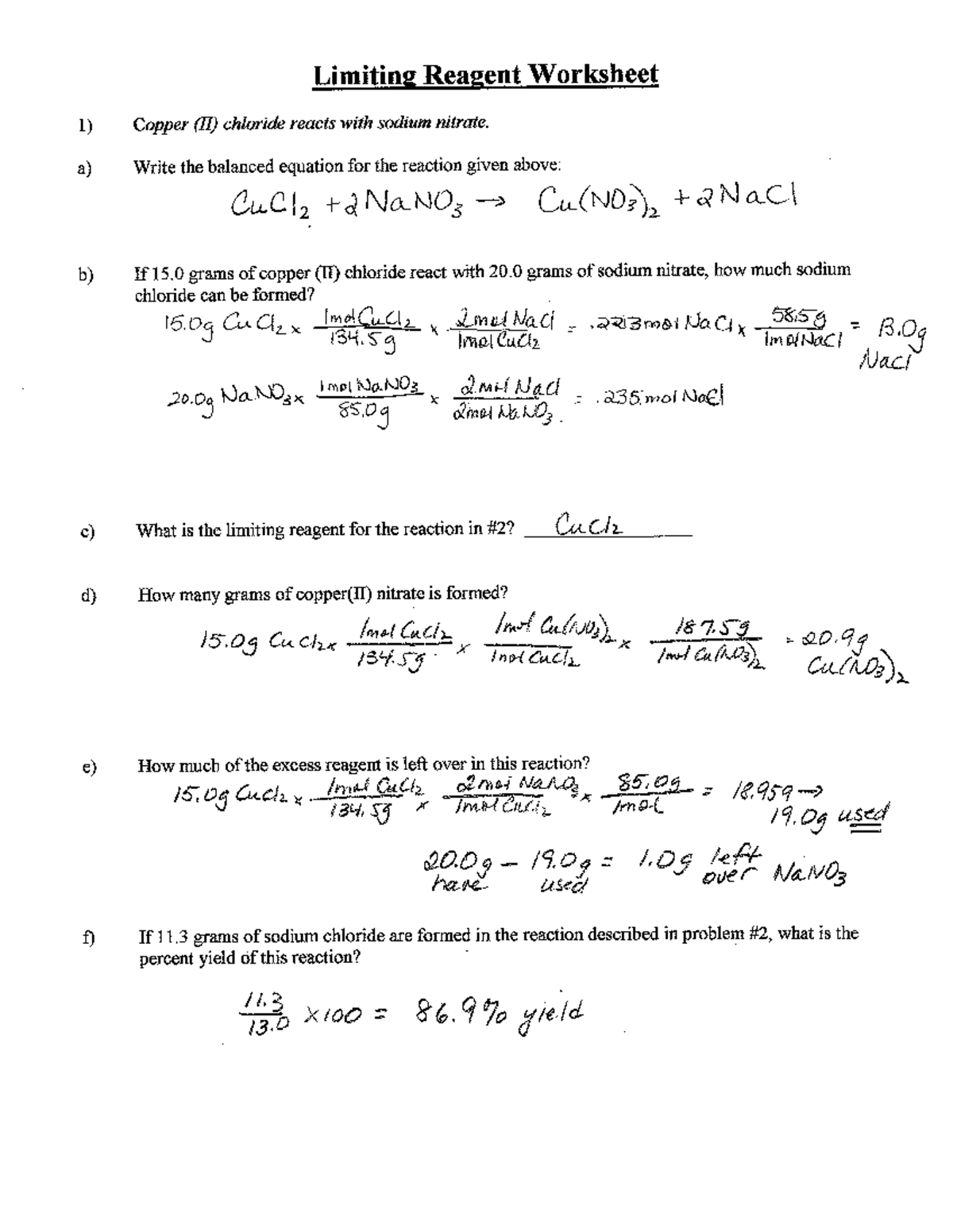 6a7fd6b69ef887daf32840 f41e9a403f - Limiting Reagent Worksheet 1 ...