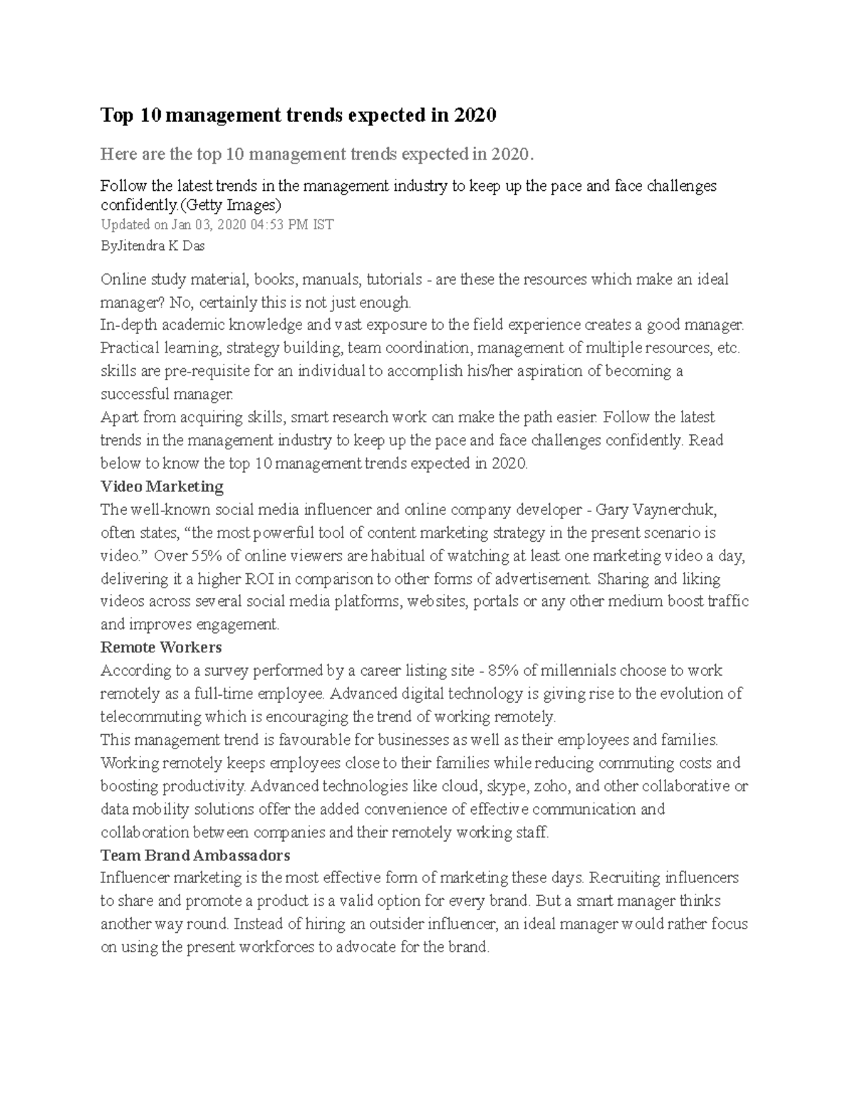 Recent management trends - Top 10 management trends expected in 2020 ...