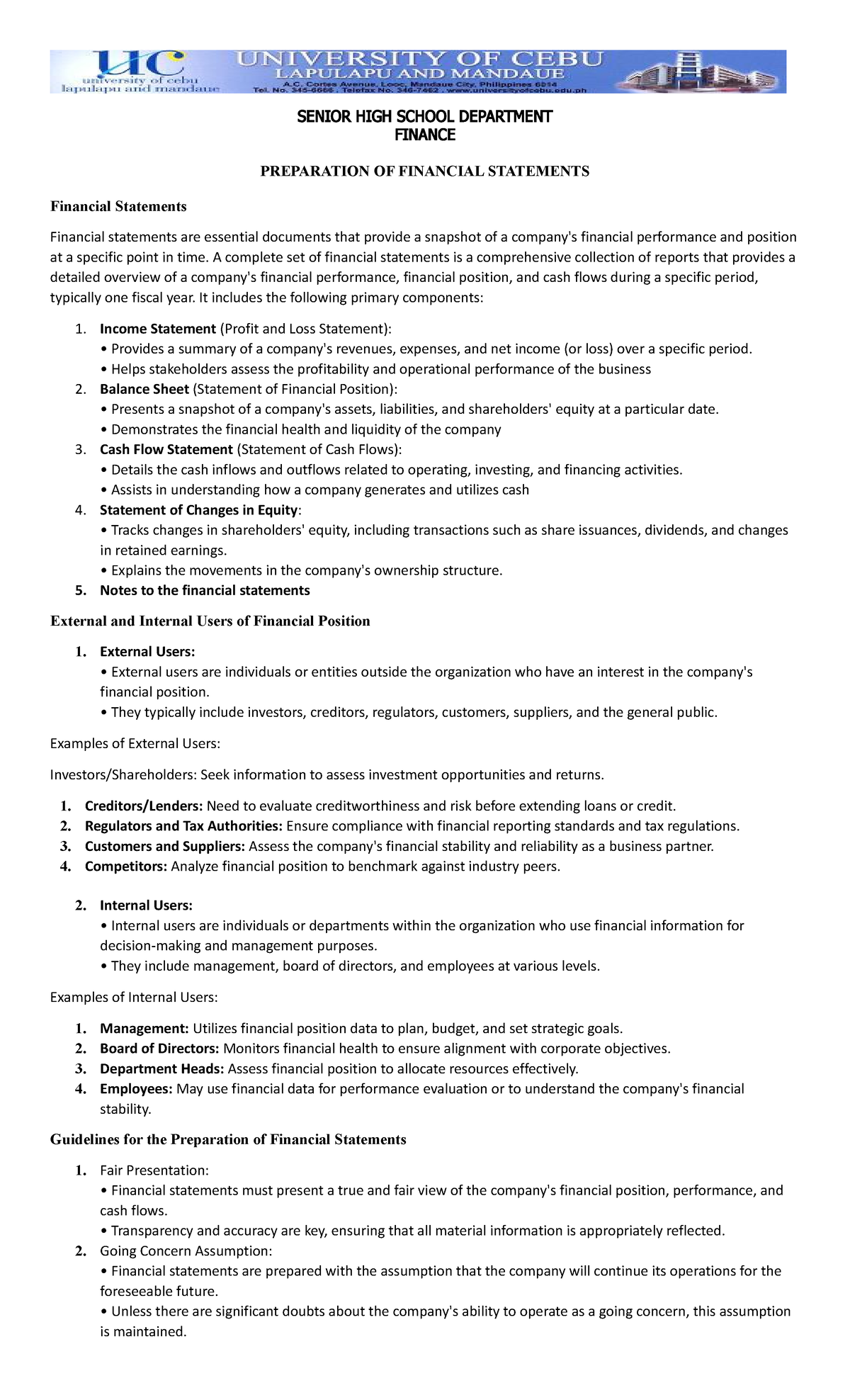 Finance - 2 - Notes - SENIOR HIGH SCHOOL DEPARTMENT FINANCE PREPARATION ...