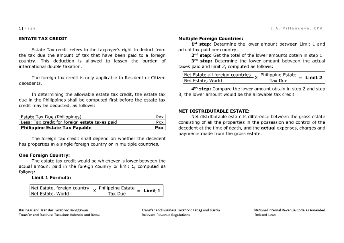 6.-Estate-Tax-Credit-and-Distributable-Estate.pdf - Accountancy - Studocu