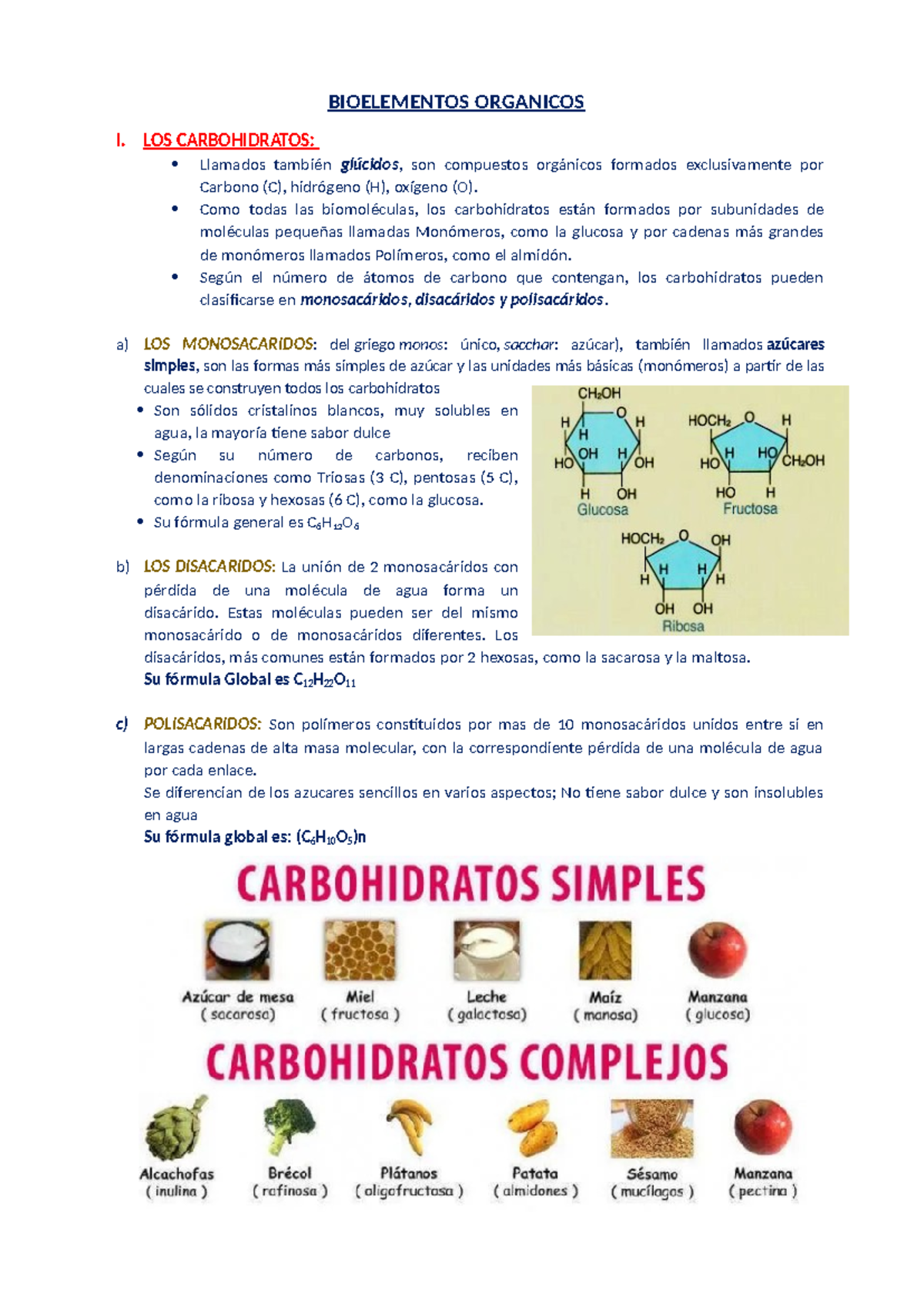 Bioelementos Organicos - BIOELEMENTOS ORGANICOS I. LOS CARBOHIDRATOS ...