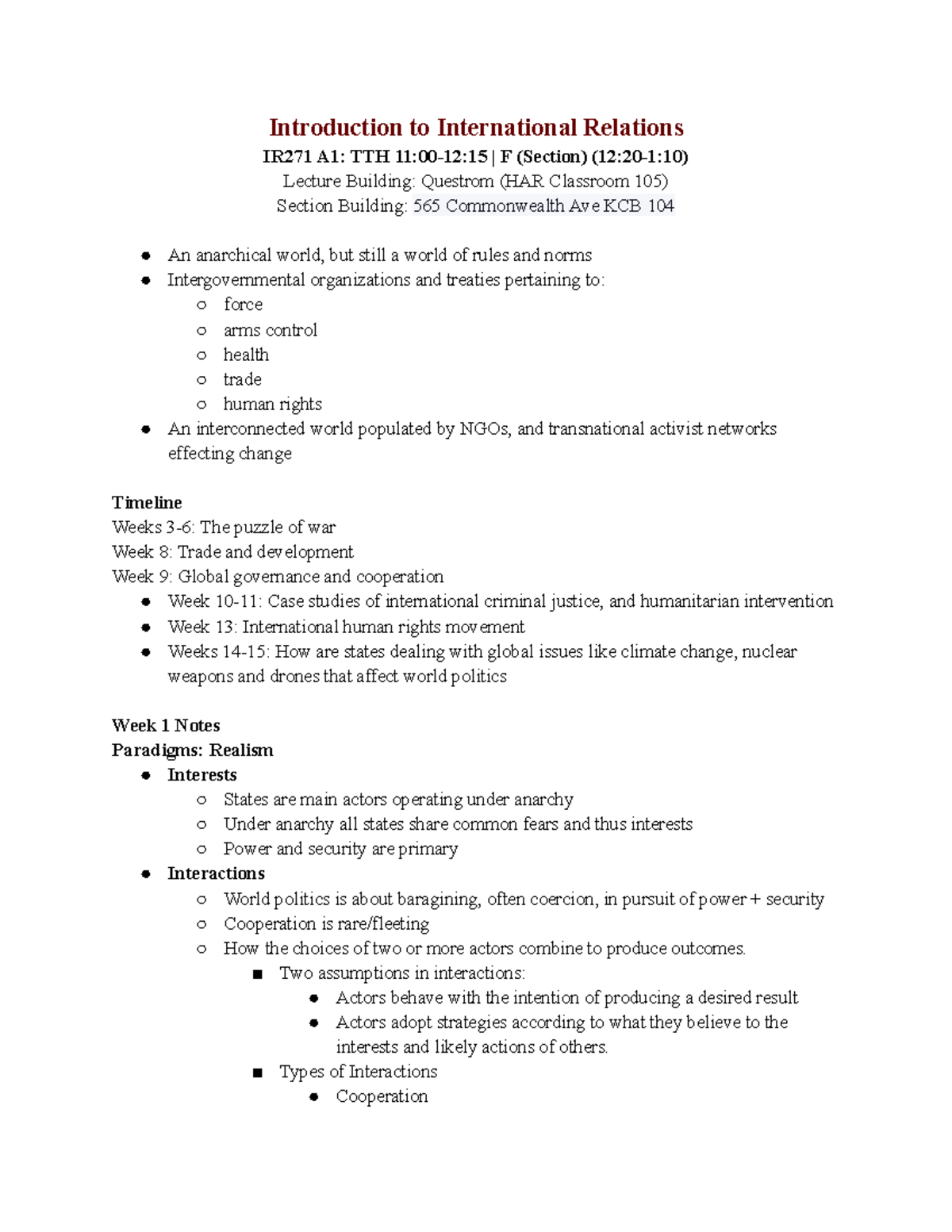 Introduction to International Relations - Two assumptions in ...