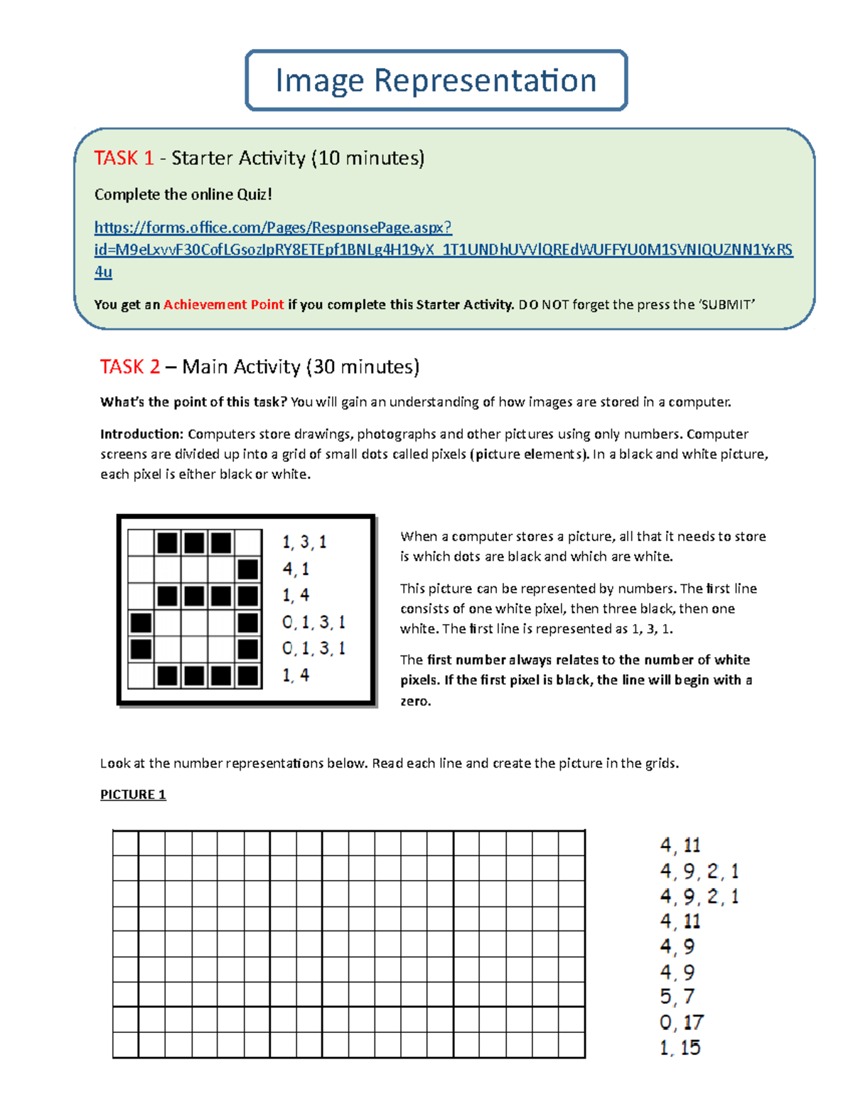 Image-representation-worksheet - TASK 2 – Main Activity (30 minutes ...