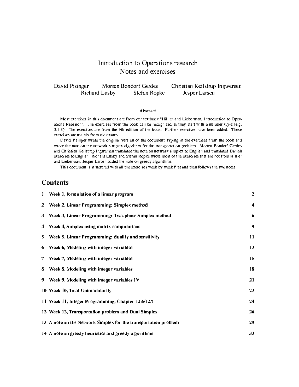 42101 exercises and notes - Introduction to Operations research Notes ...