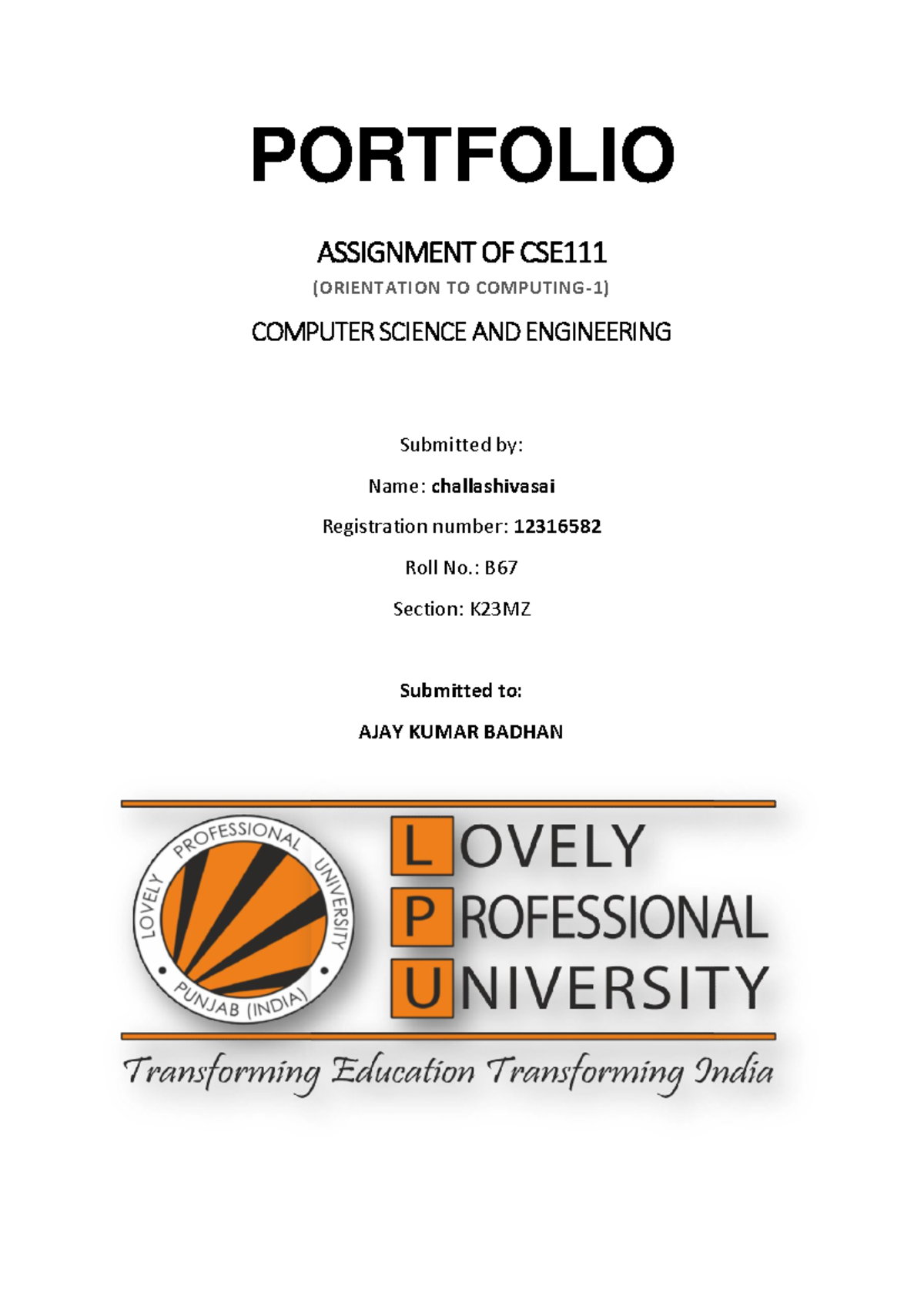 Portfolio - ikkkk,kkkkkkkkkkk - PORTFOLIO ASSIGNMENT OF CSE (ORIENTATION TO COMPUTING-1 ...